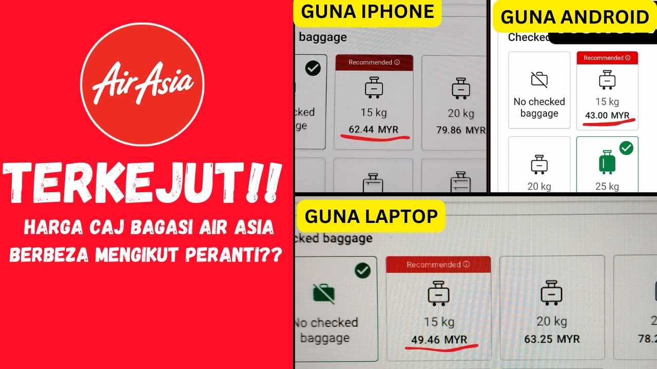 Netizen Dakwa Harga Caj Bagasi Air Asia Berbeza Mengikut Peranti