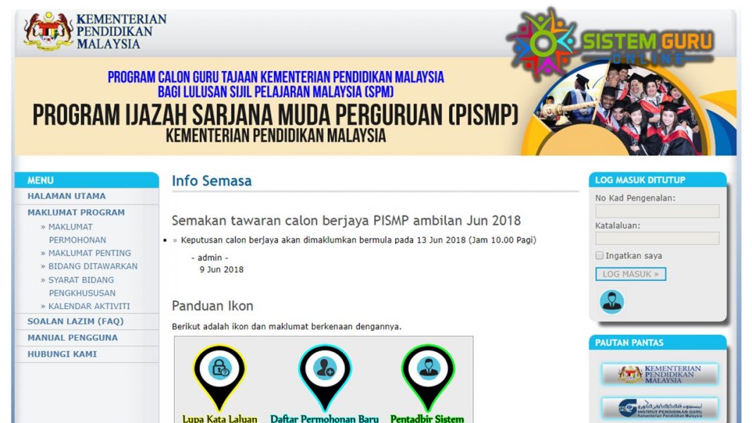 Semakan Tawaran Calon Berjaya PISMP Ambilan Jun 2018 Mulai 13 Jun
