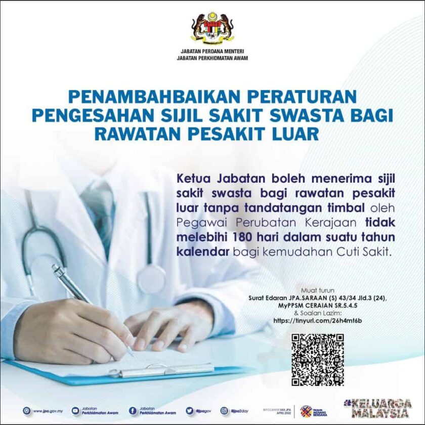 PEKELILING SIJIL CUTI SAKIT SWASTA DINAIKKAN SEHINGGA 180 HARI BAGI ...
