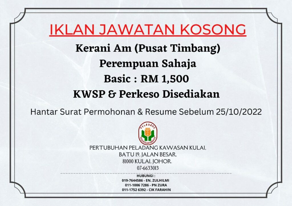 Official Jawatan Kosong Kerani Am Di PELADANG L Permohonan Dibuka ...
