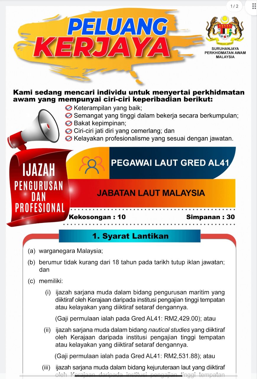 Wow! Permohonan Kerja Jabatan Laut Malaysia Bagi Tahun 2023