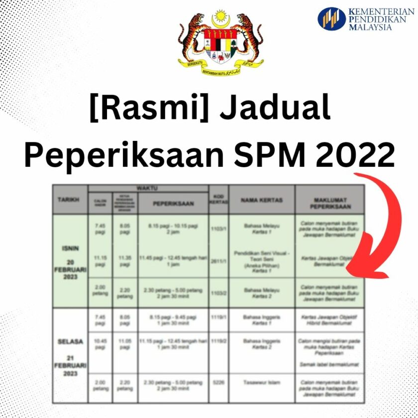 RASMI | Jadual Peperiksaan SPM 2022 Sijil Pelajaran Malaysia
