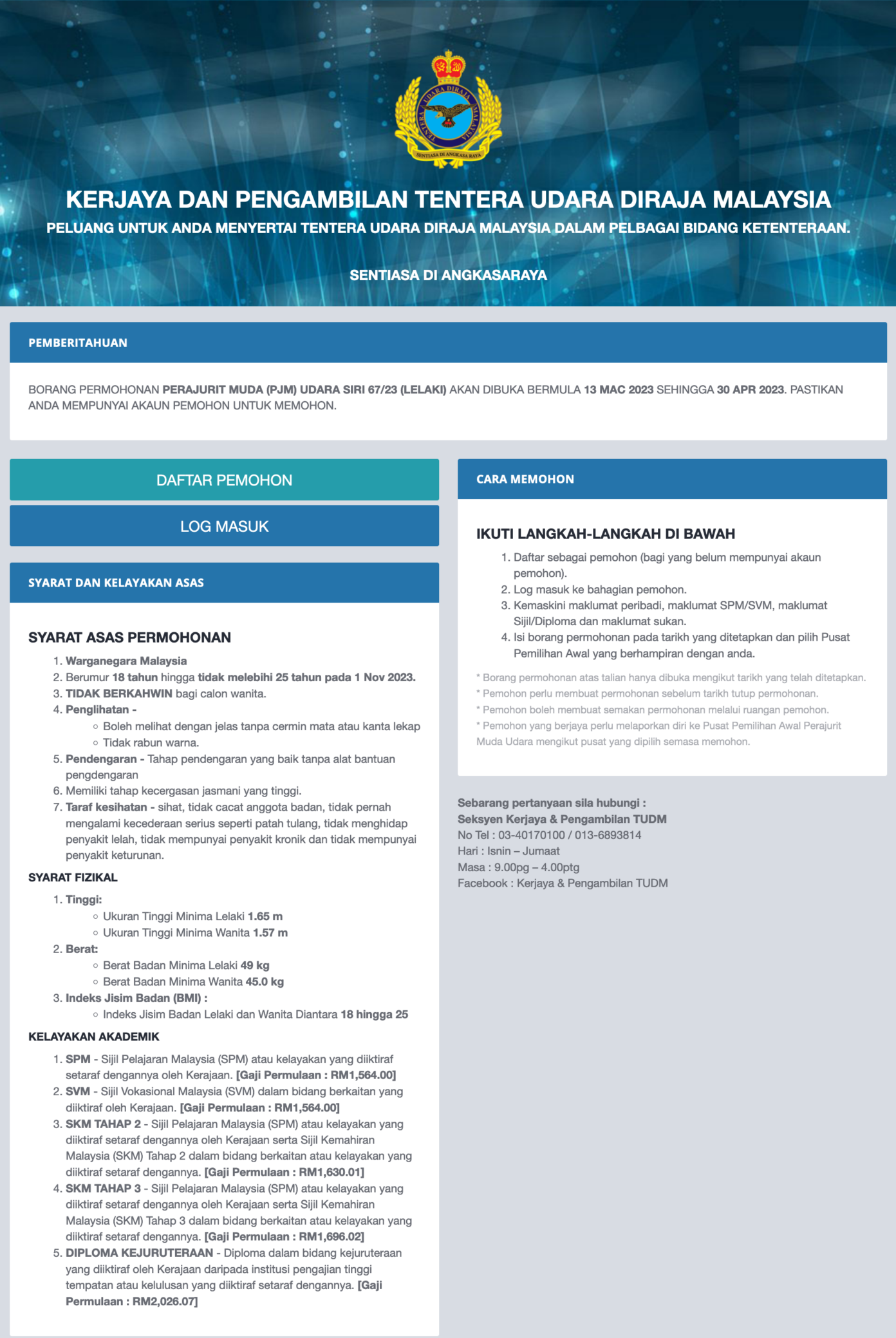 Kerjaya Dan Pengambilan Tentera Udara Diraja Malaysia (TUDM) April 2023