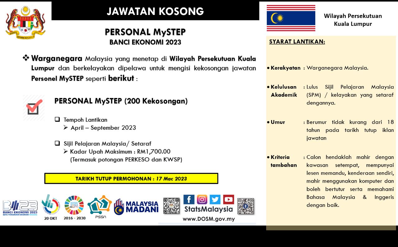 Pengambilan 200 Kekosongan Jawatan Di Jabatan Perangkaan Malaysia