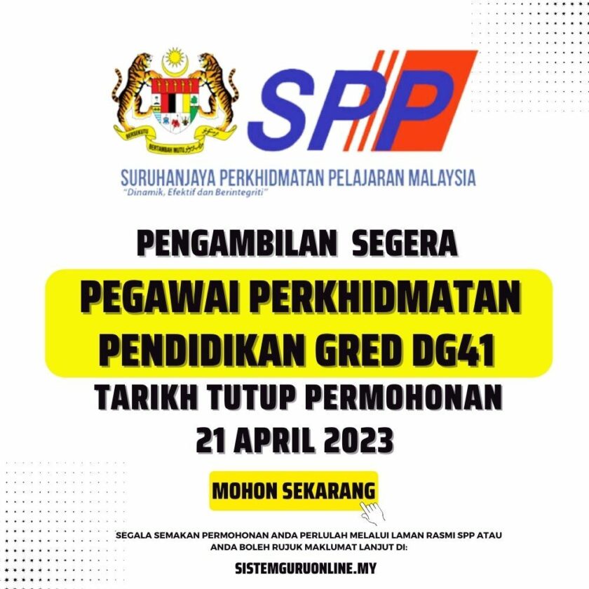 Jawatan Kosong SPP Pegawai Perkhidmatan Pendidikan Gred DG41