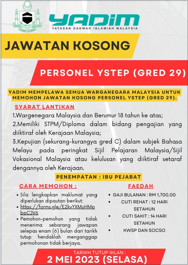 Jawatan Kosong Di Yadim Mei 2023 Kini Dibuka