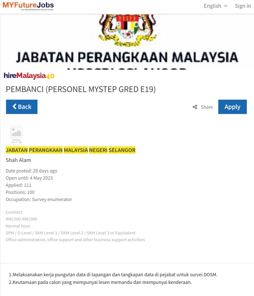 Official Pengambilan Jawatan Kosong Di Jabatan Perangkaan Malaysia ...