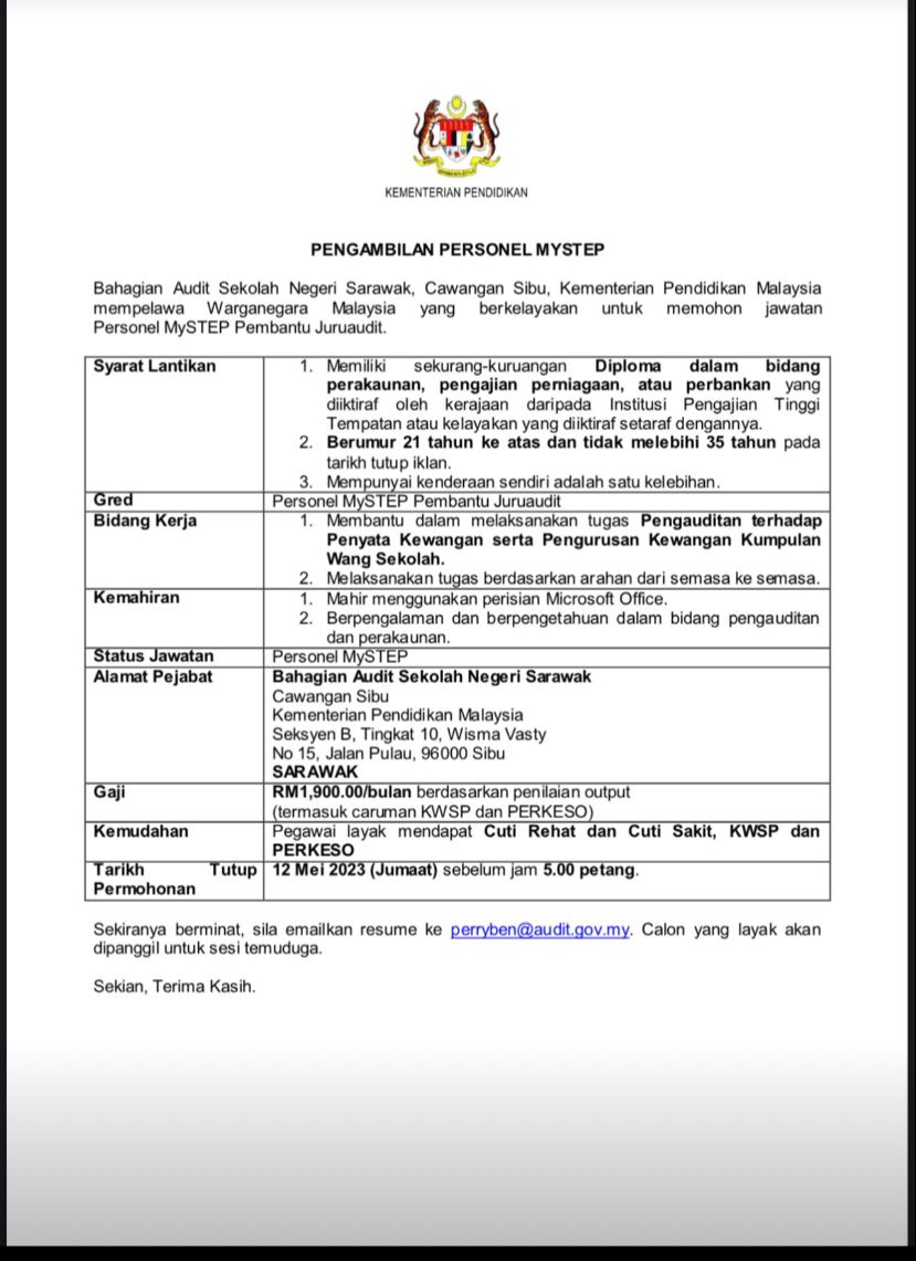 Pengambilan Segera Jawatan Kosong Di Kementerian Pendidikan Malaysia (KPM) 2023