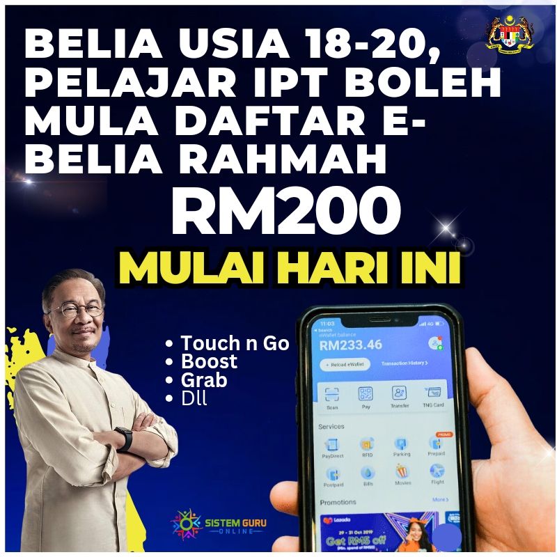 Bantuan E-Wallet RM200 E-Tunai Belia Rahmah Untuk Belia
