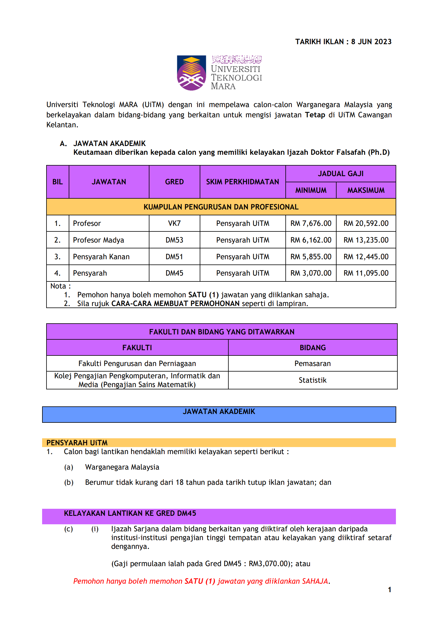 Permohonan Jawatan Kosong UiTM Dibuka Besar-besaran Tahun 2023