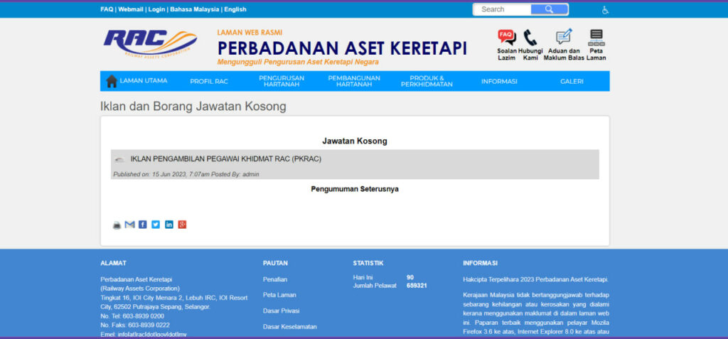 Pengambilan Jawatan Kosong Perbadanan Aset Keretapi (RAC) Jun 2023