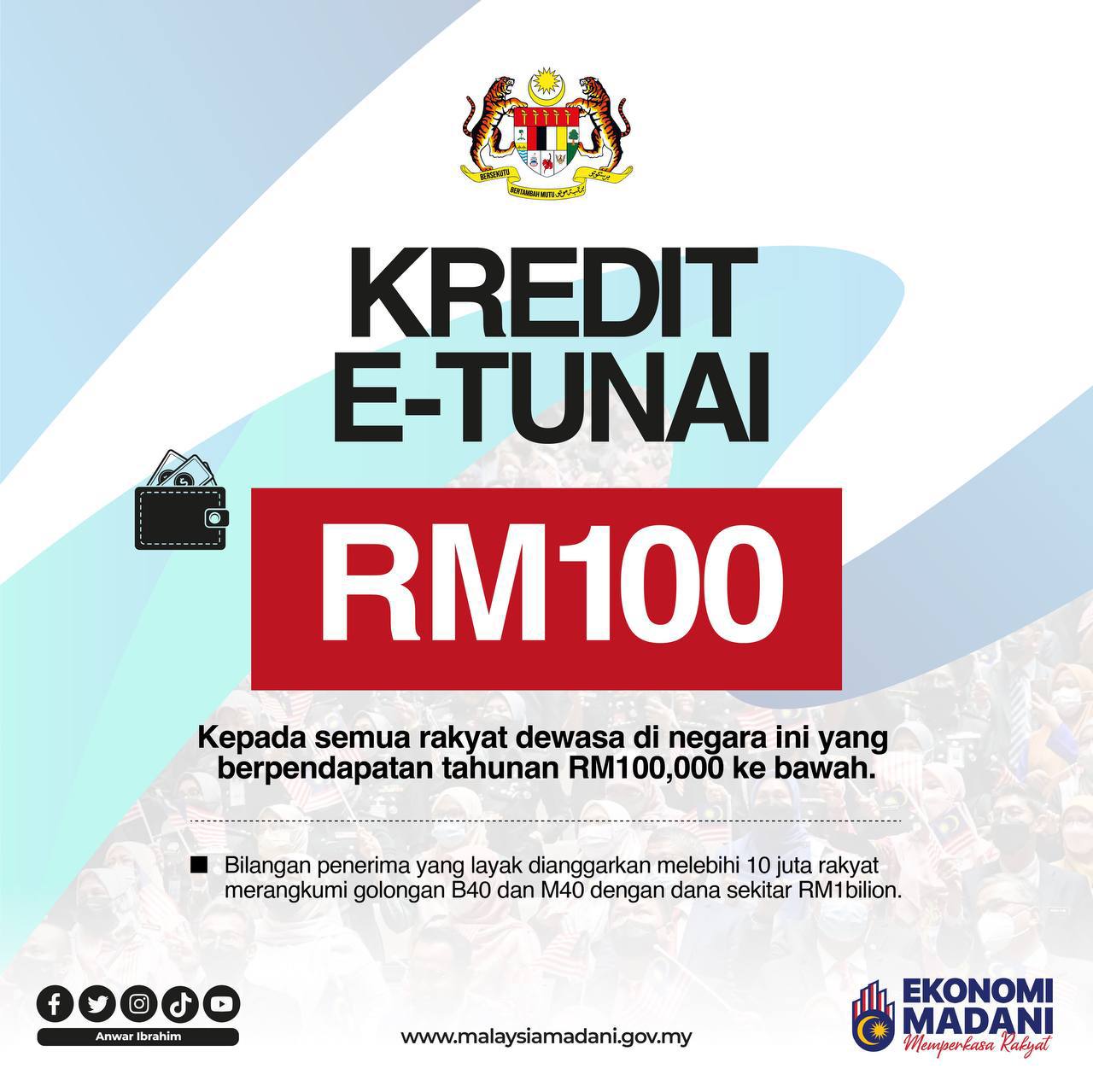 Kredit ETunai RM100 Untuk B40, M40 : Syarat & Kelayakan