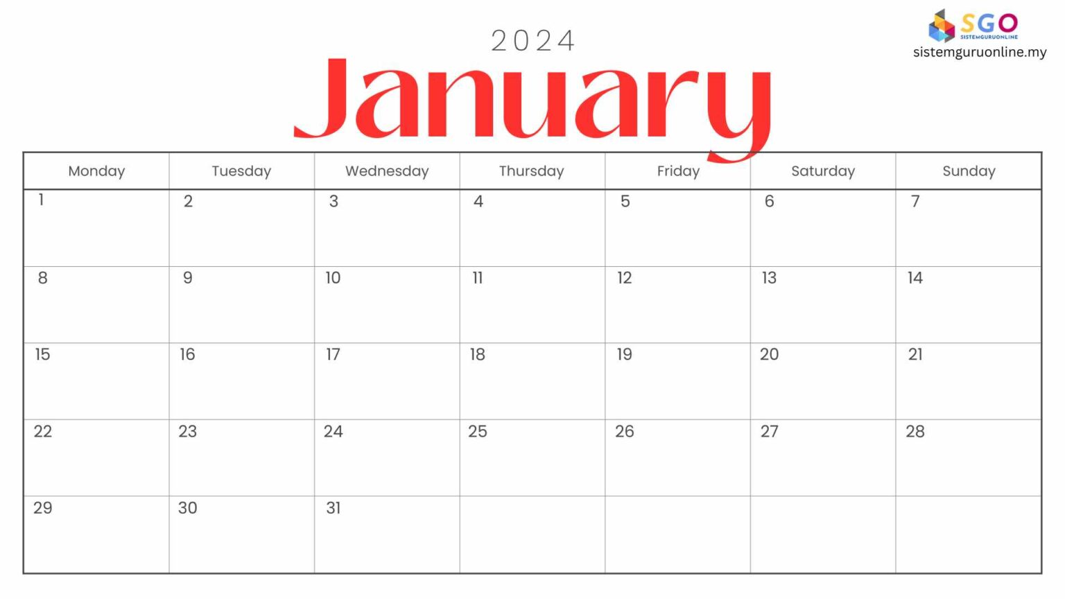 Kalendar Dan Public Holiday 2024 Serta Template Kalendar Yang Anda ...