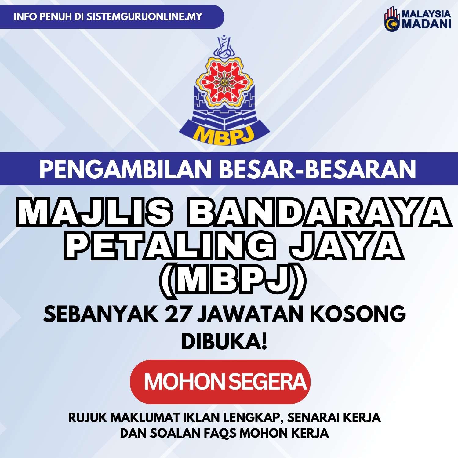 Jawatan Kosong MBPJ Disember 2023 Dibuka Sebanyak 27 Kerja Kosong