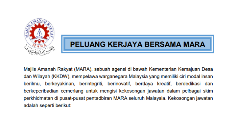 Pengambilan Jawatan MARA Disember 2023 Seluruh Malaysia