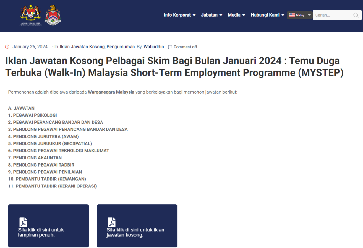 Temuduga Terbuka DBKL Februari 2024