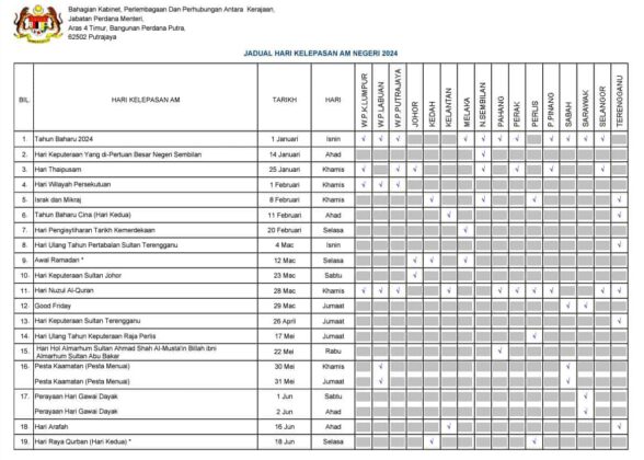 Calendar 2024 Malaysia Serta Cuti Umum 2024 Dan Hari Kelepasan Am Negeri 2024