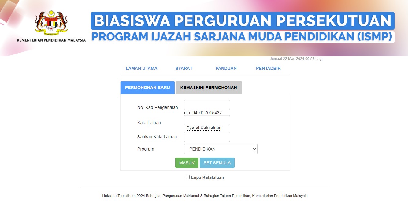 Permohonan Biasiswa Perguruan Persekutuan 2024 - Program Ijazah Sarjana Muda Pendidikan(ISMP)