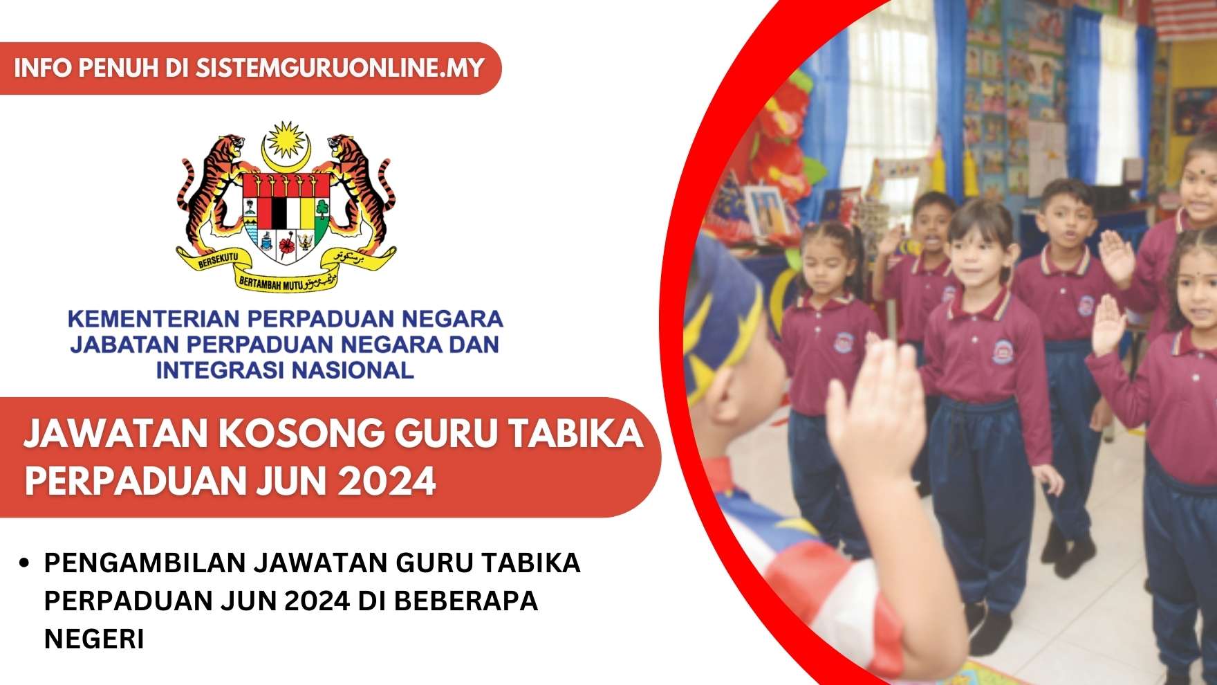 Makluman Jawatan Guru Tabika Perpaduan Jun 2024