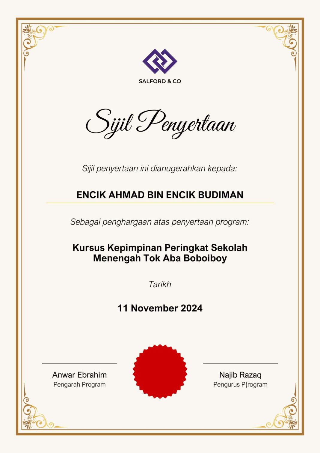 Contoh Sijil Penyertaan Program Dan Penghargaan Serta Download Template Sijil Penyertaan