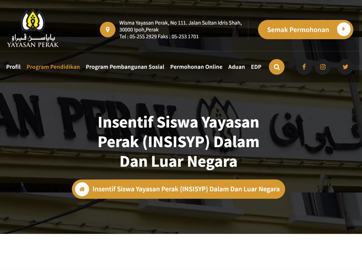 Permohonan Bantuan IPT Perak Dibawah Insentif Siswa Yayasan Perak (INSISYP)