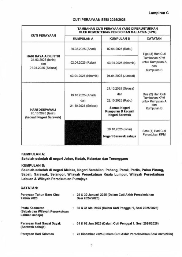 Takwim Akademik 2025 Dan Tarikh Cuti Sekolah KPM 2025