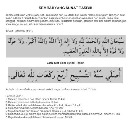 Panduan Cara Solat Tasbih Dan Teks Bacaan Doa Solat Tasbih