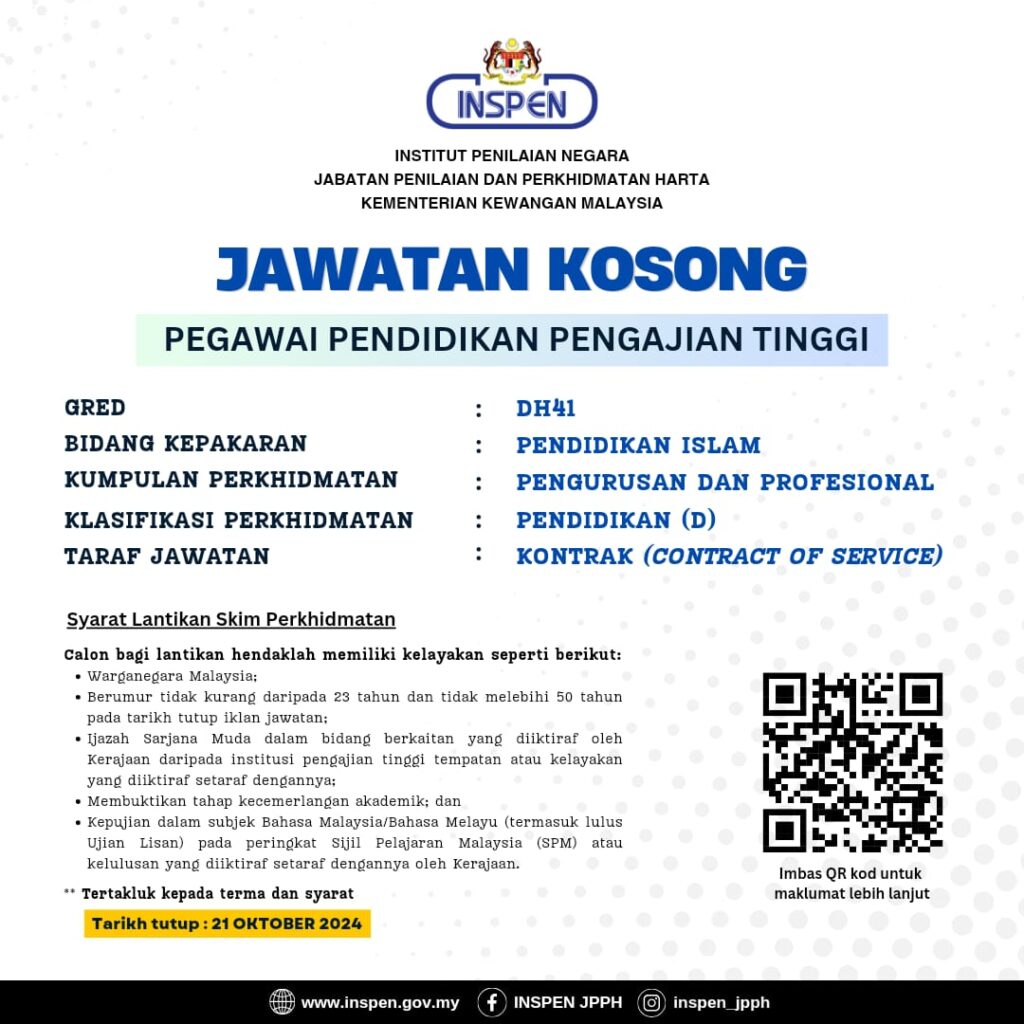 Pengambilan Jawatan INSPEN Oktober 2024 - Jawatan Pegawai Pendidikan ...