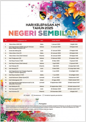 Senarai Tarikh Cuti Umum Negeri Sembilan 2025 Terkini
