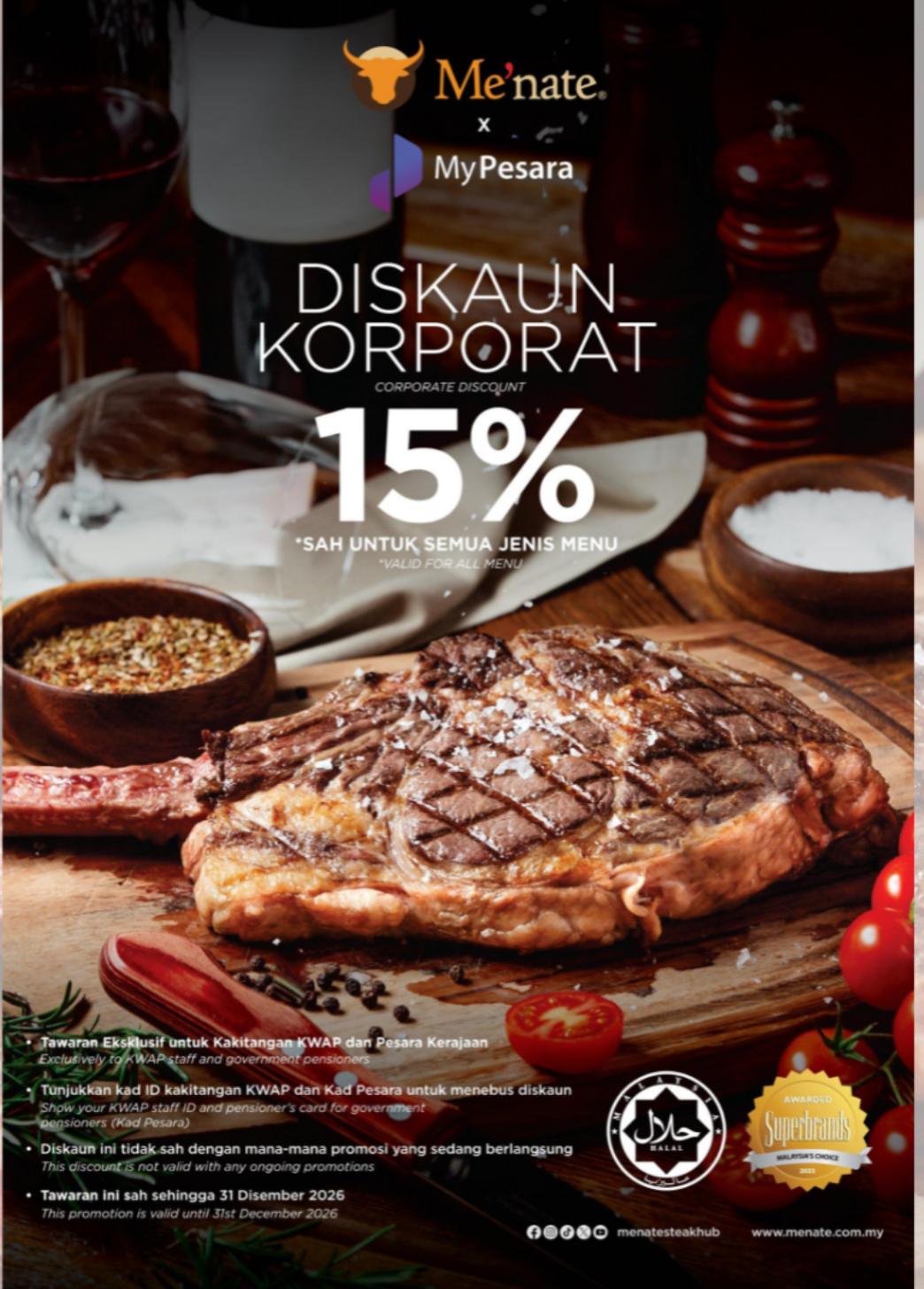 Diskaun 15% Di Me'nate Khas Untuk Pesara Kerajaan Sahaja!